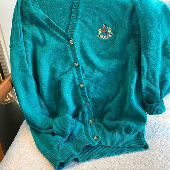 Vintage | Sweaters | Vtg 8s 90s Bermuda Crest Cardigan Sweater Teal ...